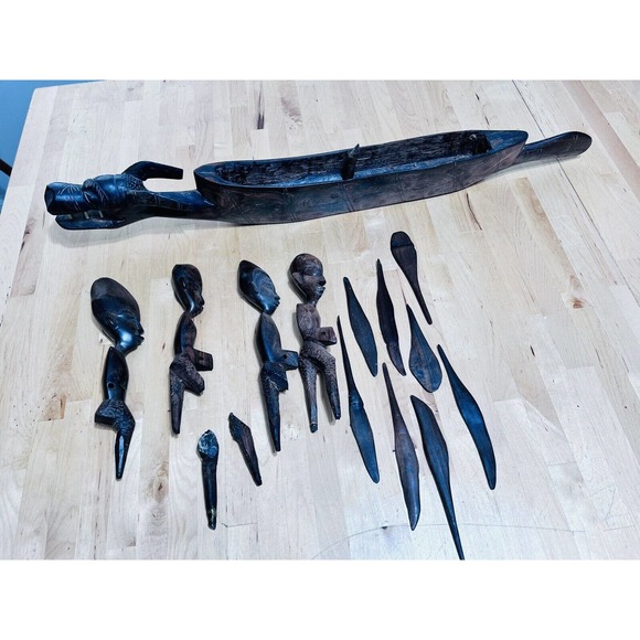 Other | Beautiful African Sculpture Of A Wooden Dragon Canoe With 4 ...